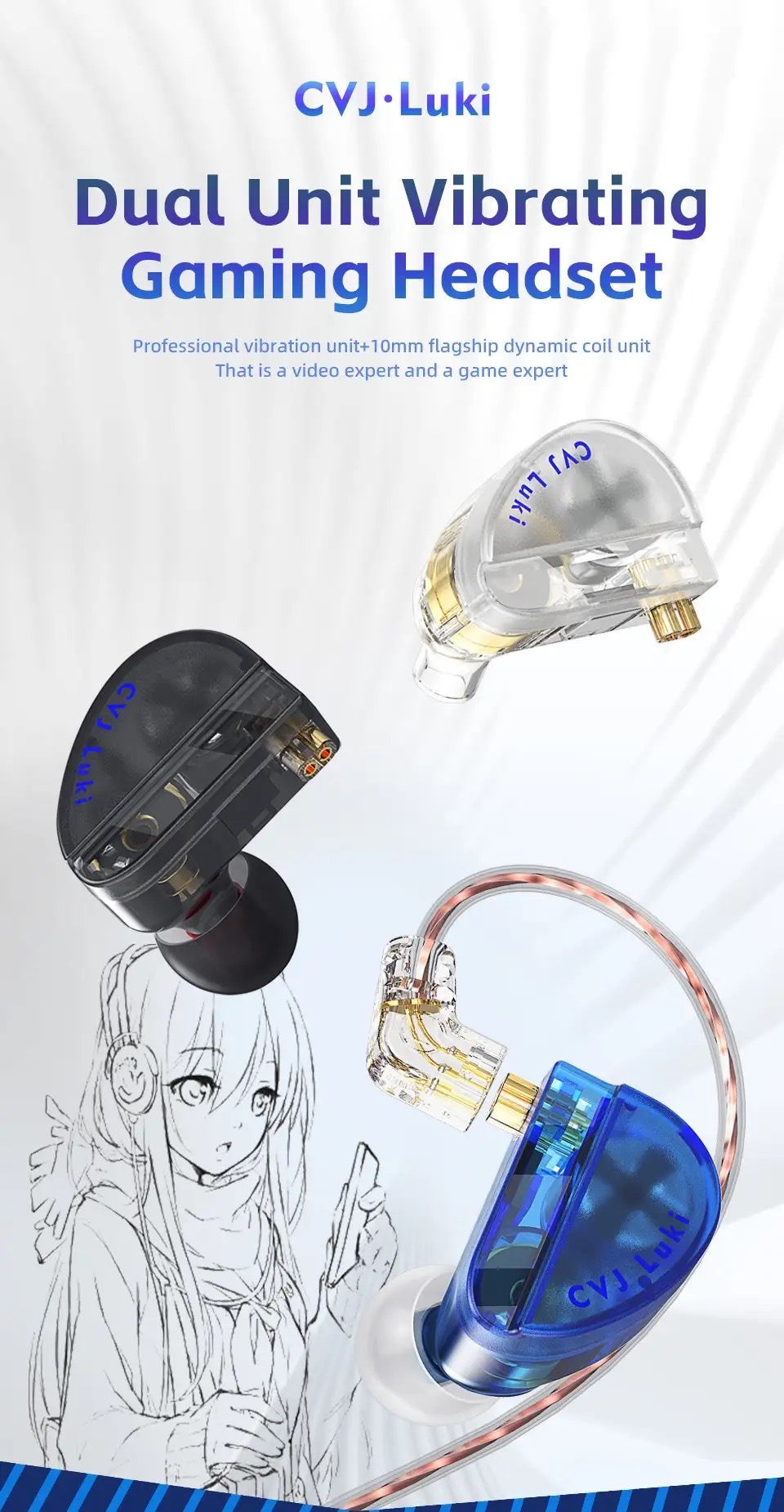 CVJ Luki Dual Unit Vibrating Gaming In-ear Headset Professional ...