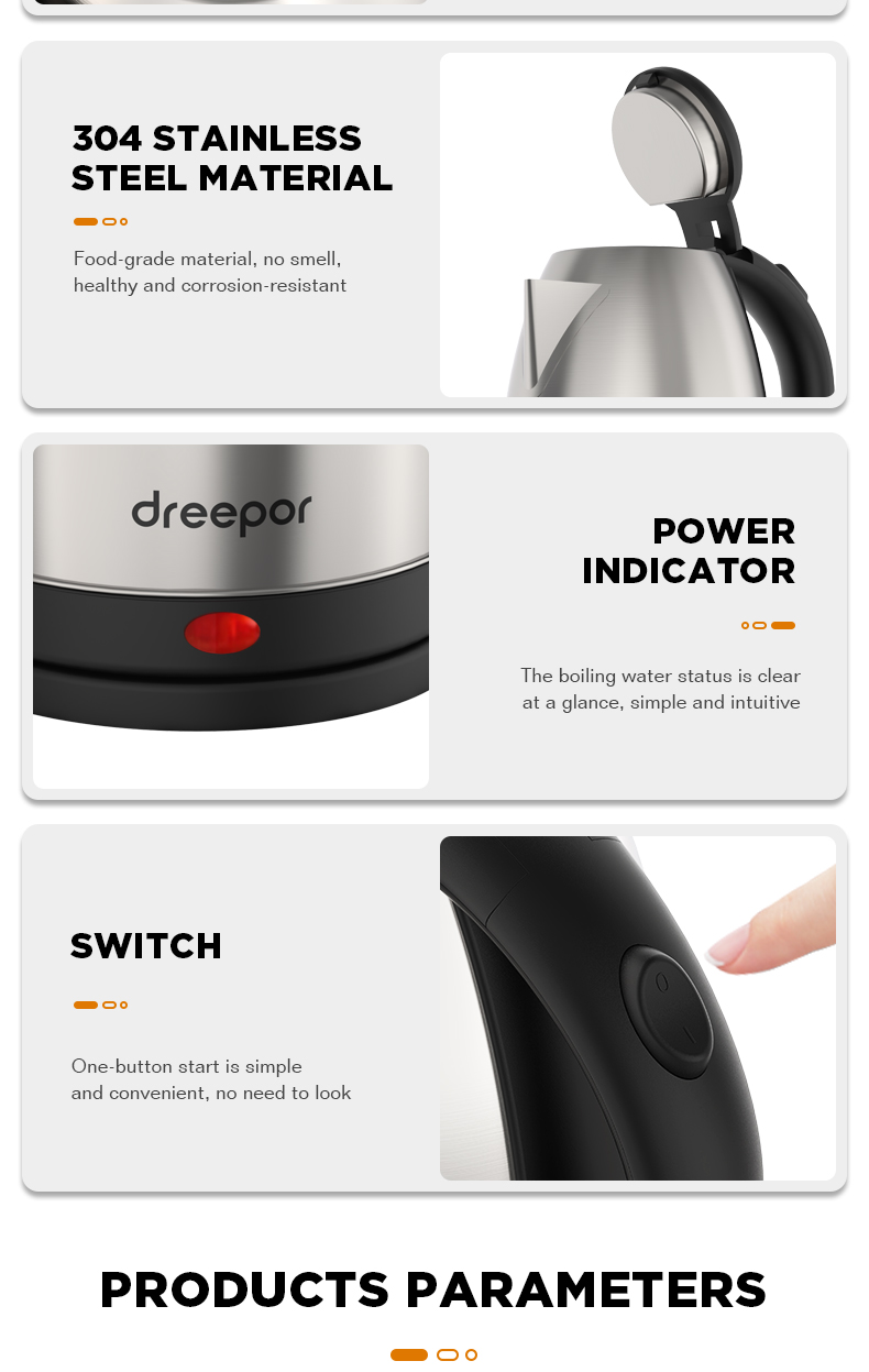 Dreepor 2L Electric Kettle Stainless Steel Hot kettle Water Kettle ...