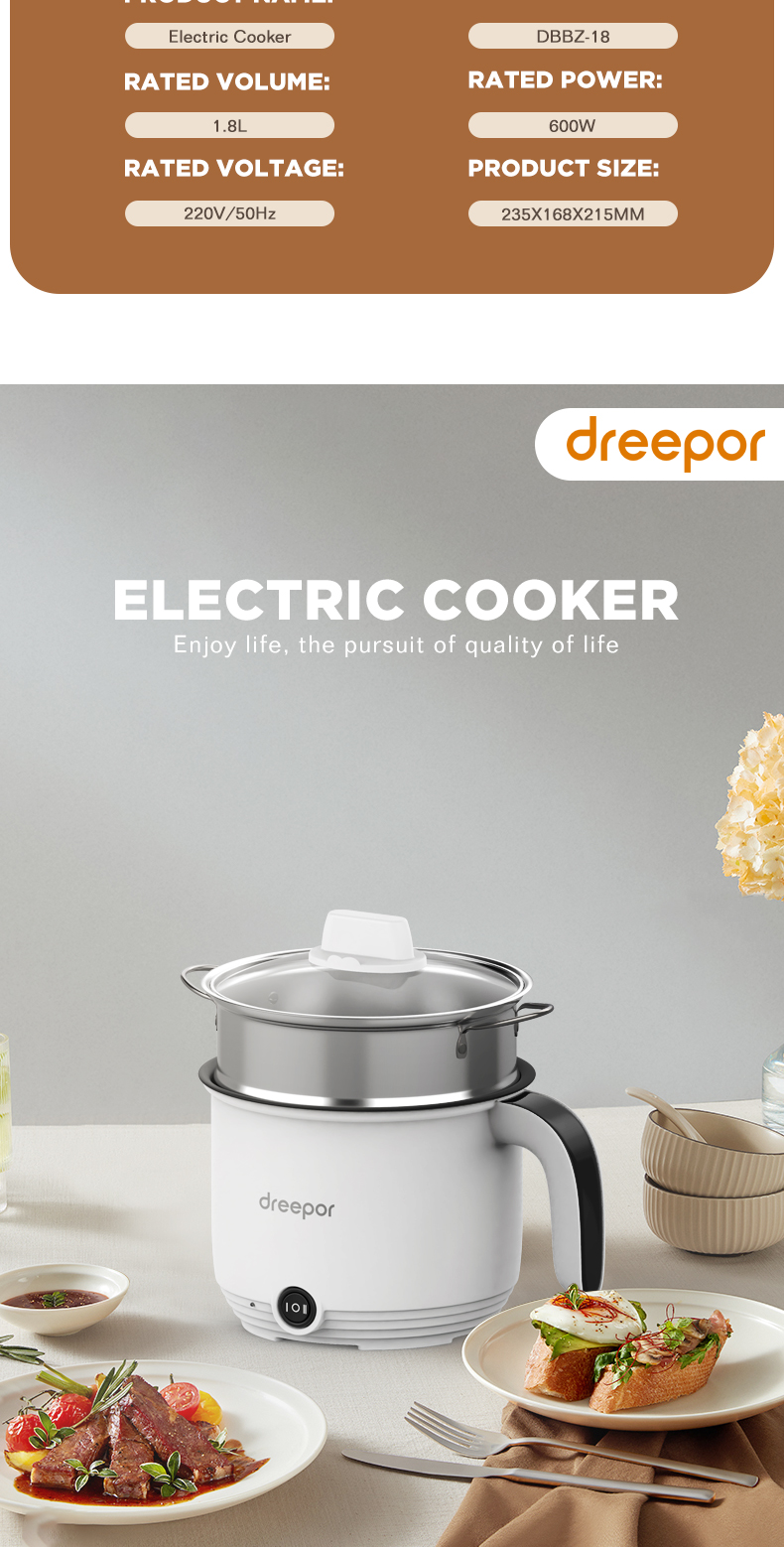 Dreepor Mini Rice Cooker With Steamer Small Non Stick Hot Pot Multifunctional Electric Cooker 1 ...