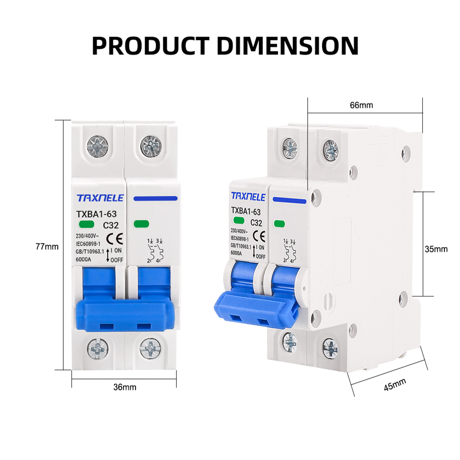 TAXNELE 2P AC DC MCB 1000V Solar Mini Circuit Breaker 16A 25A 32A 63A for Photovoltaic PV System ...