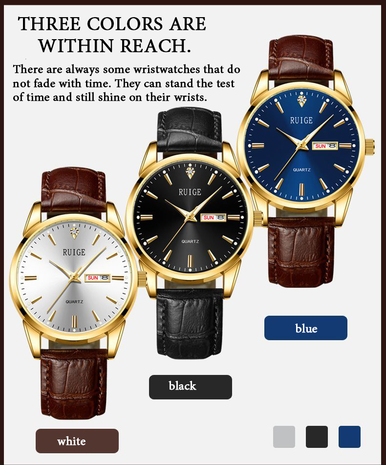 RUIGE Men's Quartz Watch: Swiss Design, Leather Band, Waterproof ...
