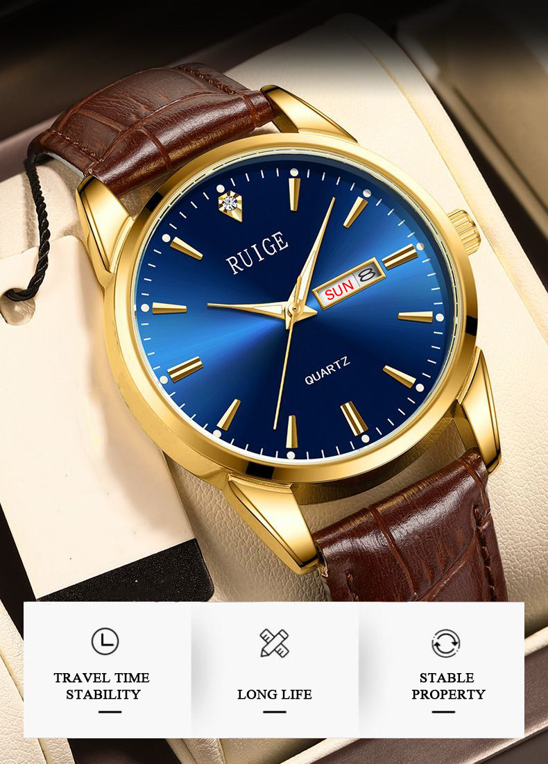 RUIGE Men's Quartz Watch: Swiss Design, Leather Band, Waterproof ...