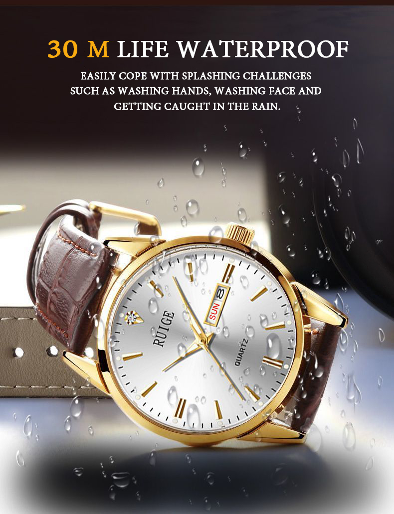 RUIGE Men's Quartz Watch: Swiss Design, Leather Band, Waterproof ...