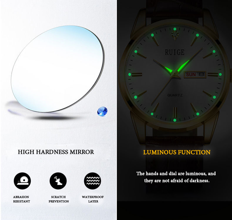 RUIGE Men's Quartz Watch: Swiss Design, Leather Band, Waterproof ...