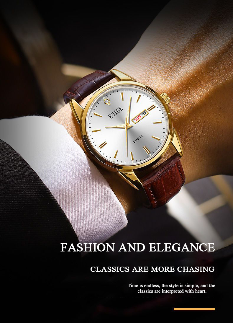 RUIGE Men's Quartz Watch: Swiss Design, Leather Band, Waterproof ...