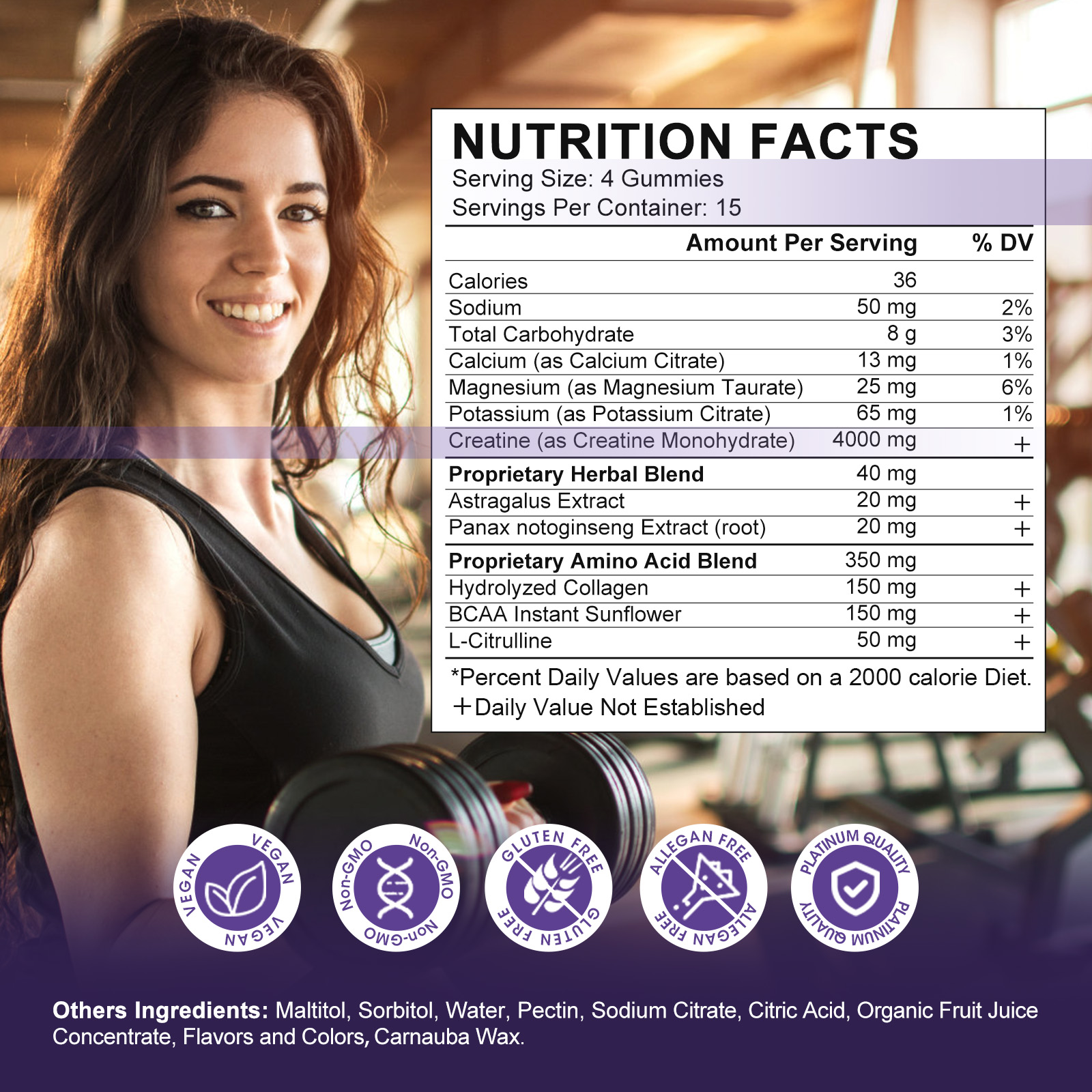 Orgeuos Creatine Gummies Natural Grape Flavor Relieve Fatigue More Long ...