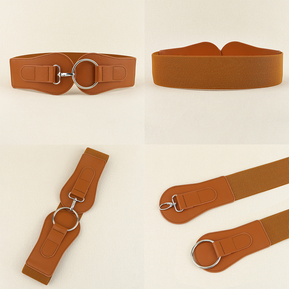Women's Elastic Wide Belt - PU Leather Adjustable Stretch Slimming Fit ...