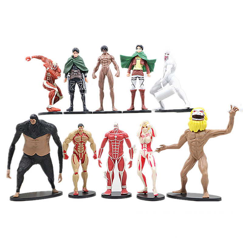10Pcs/Set Anime Attack on Titan Figure Eren Jaeger Levi Ackerman Female ...