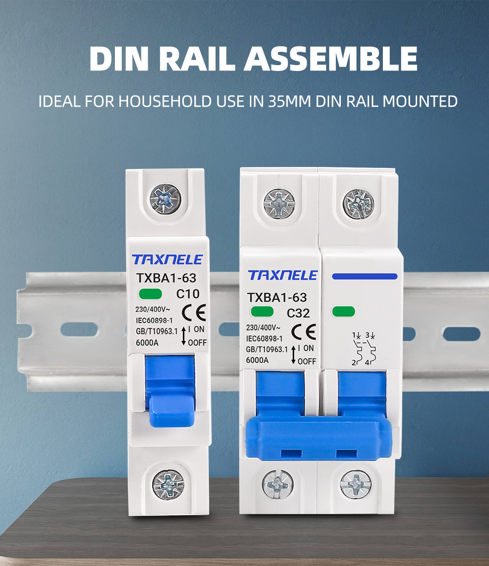 TAXNELE AC MCB 1P 2P 3P 4P 230V 400V 6KA Mini Circuit breaker Air ...