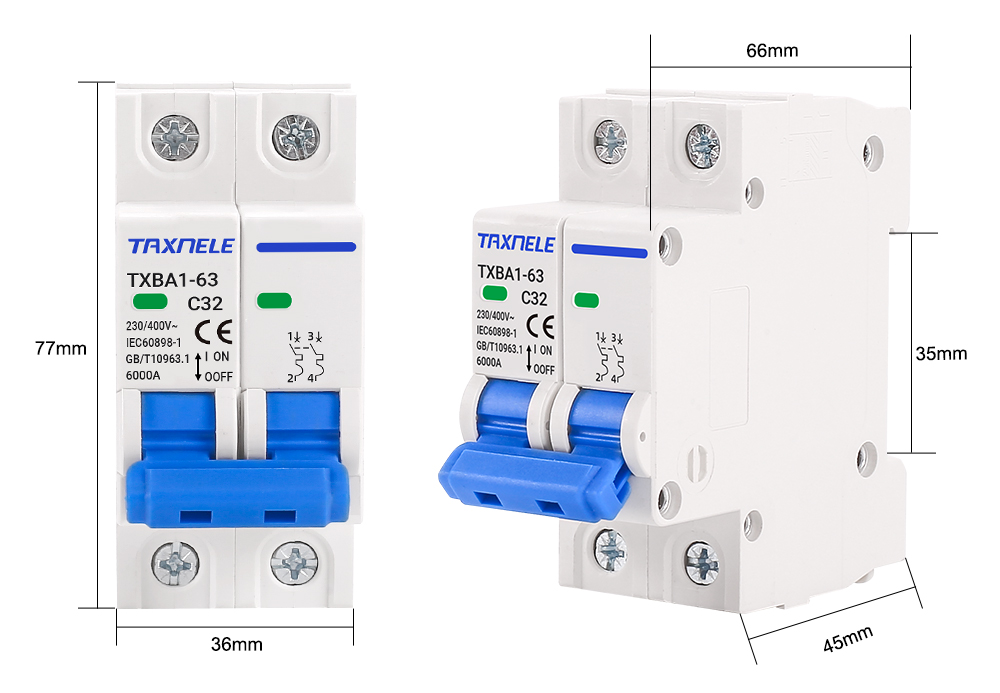 TAXNELE AC MCB 1P 2P 3P 4P 230V 400V 6KA Mini Circuit breaker Air Switch 6A 10A 16A 20A 32A 40A ...