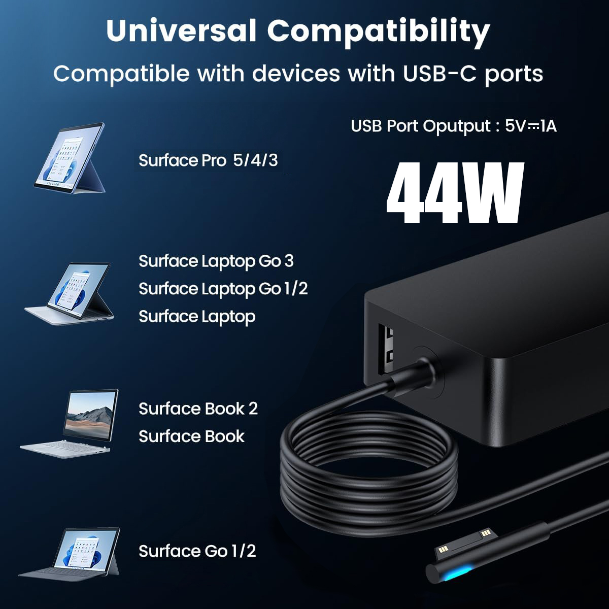 Surface Laptop Charger 65W 44W Surface Pro Charger Compatible with ...