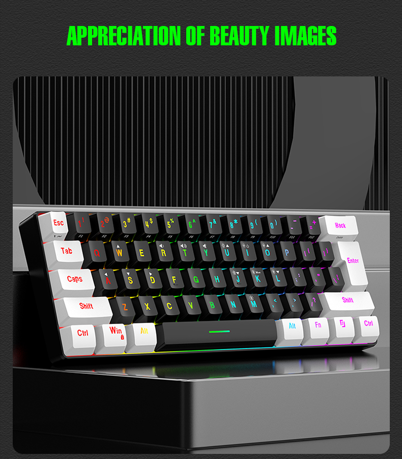 Wired Gaming Keyboard 61-Key RGB Backlight Mini Compact USB-C Pluggable ...