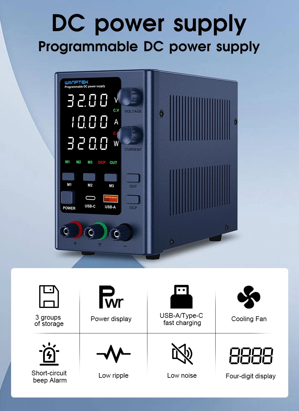 Wanptek Adjustable Power Supply Lab Encoder Memory DC Power Supply 30V 10A Bench Power Source ...