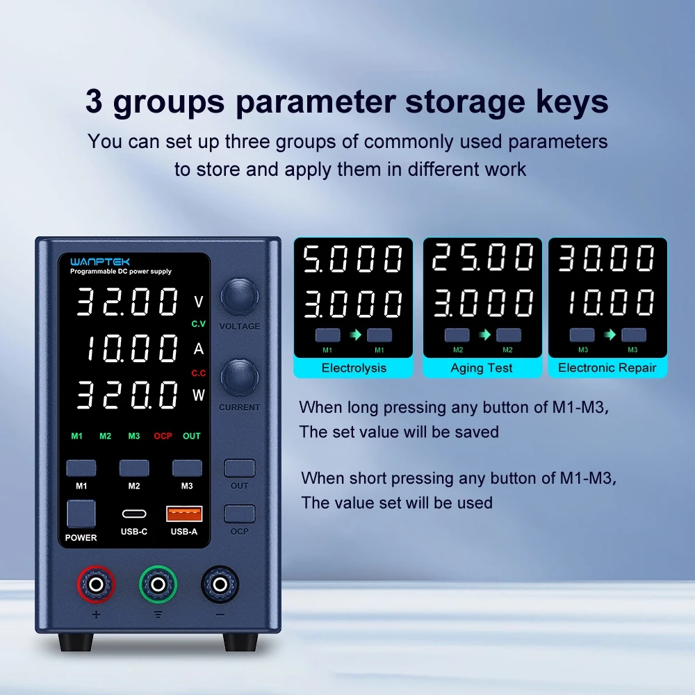 Wanptek Adjustable Power Supply Lab Encoder Memory DC Power Supply 30V 10A Bench Power Source ...