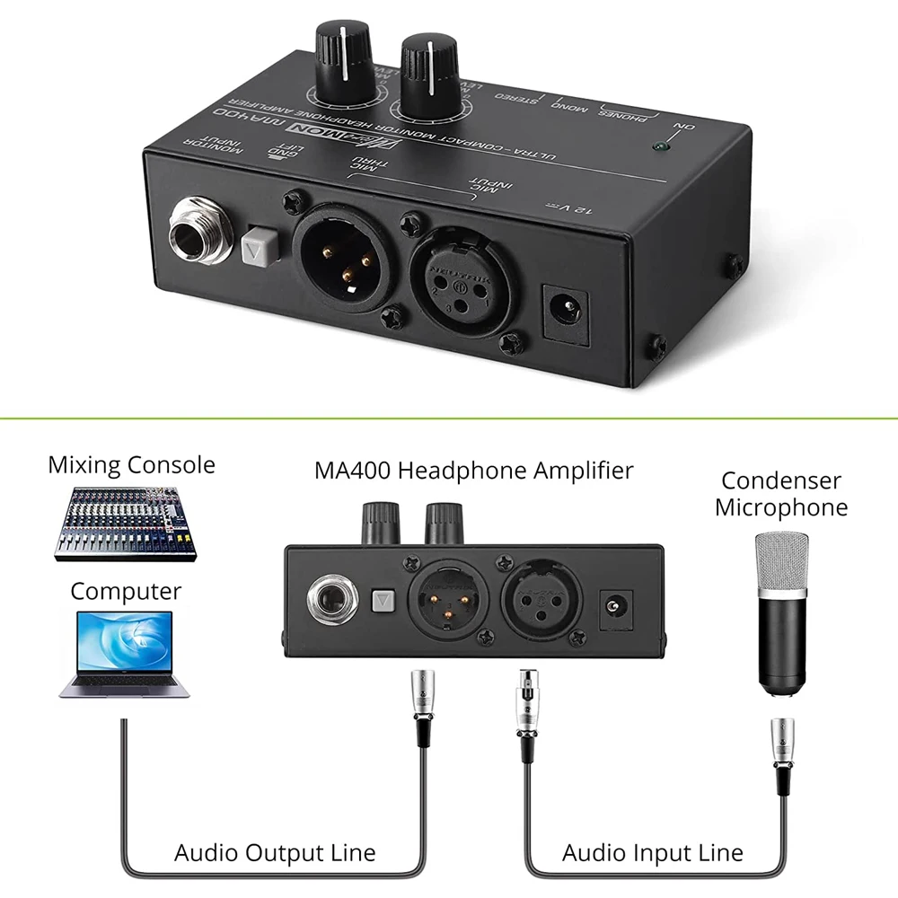 MA400 Headphone Preamplifier 6.35mm & 3.5mm Headphone Monitor ...