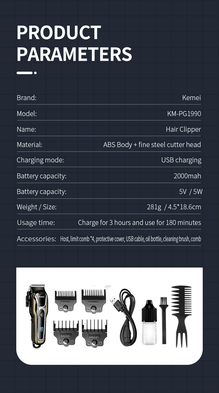 Kemei Razor Hair Cut Original Cordless Rechargeable Clipper LCD Monitor ...