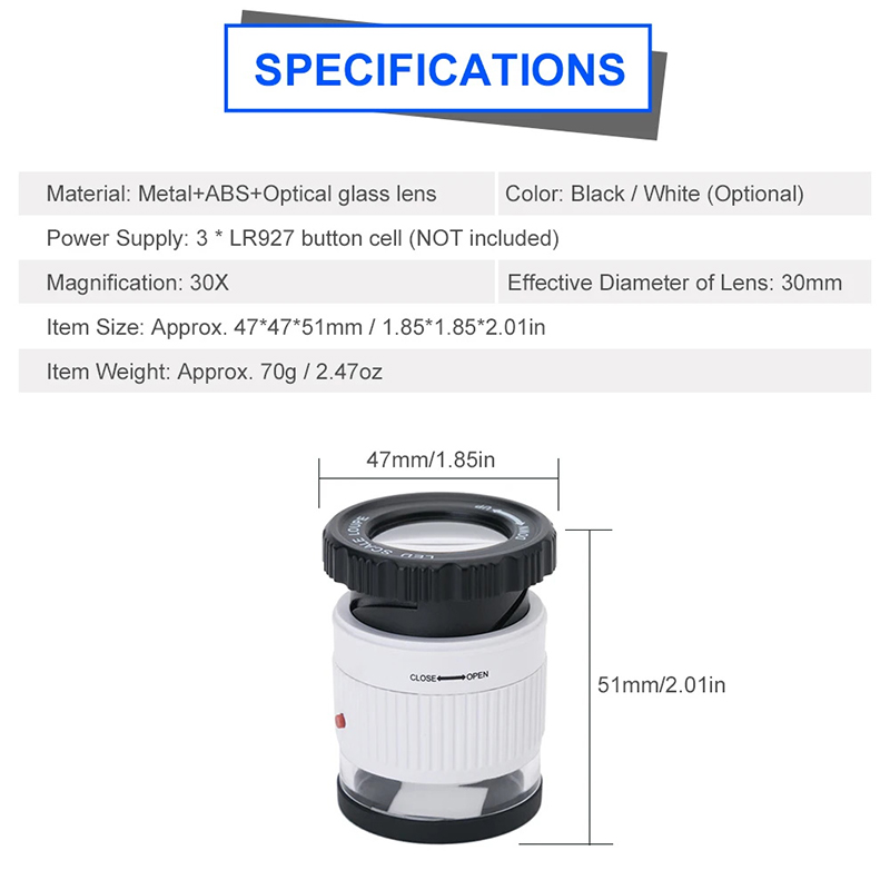KIPRUN 30X Adjustable Magnification Magnifier, Magnifying Glass with ...