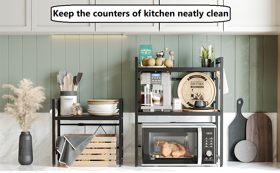 Kitchen Microwave Rack Expandable and Height Adjustable Strong Load ...