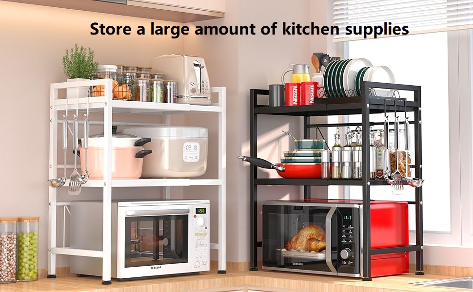 Kitchen Microwave Rack Expandable and Height Adjustable Strong Load ...