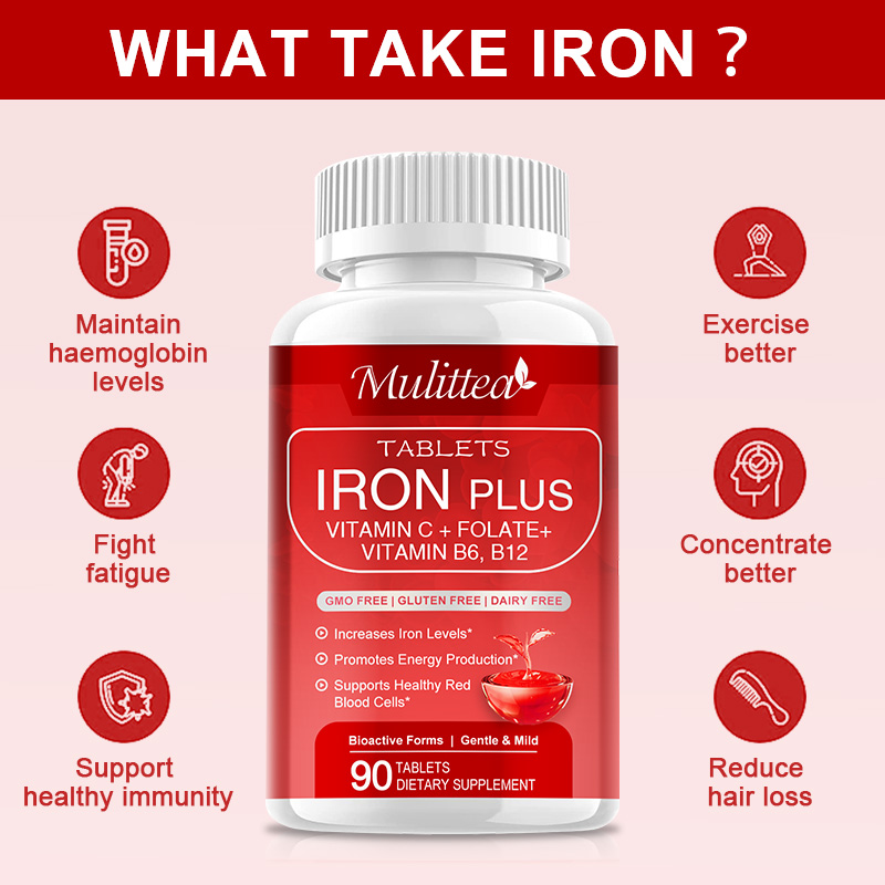 Mulittea Iron Plus Vitamin C + Folate + Vitamin B6, B12 Tablets Heart ...