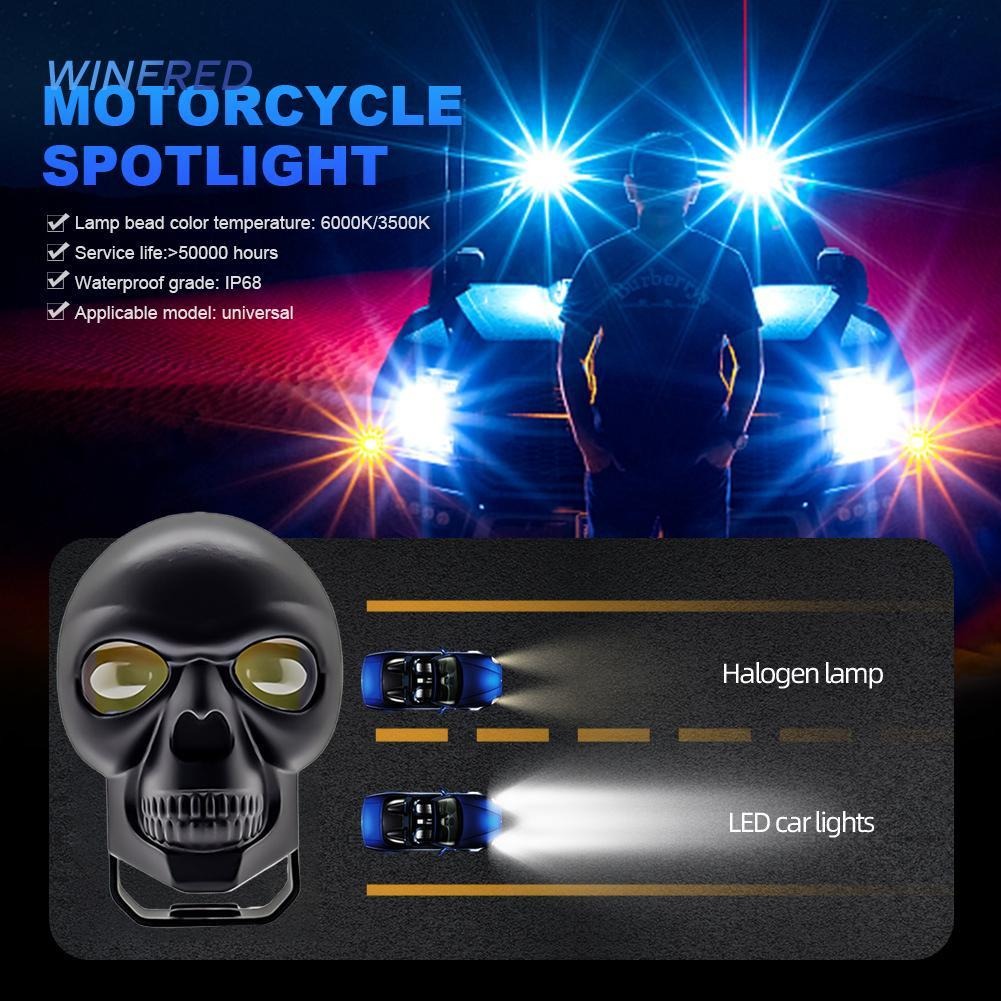2 PCS Motorcycle Skull Spotlight LED Two-Color Spotlight Headlight ...