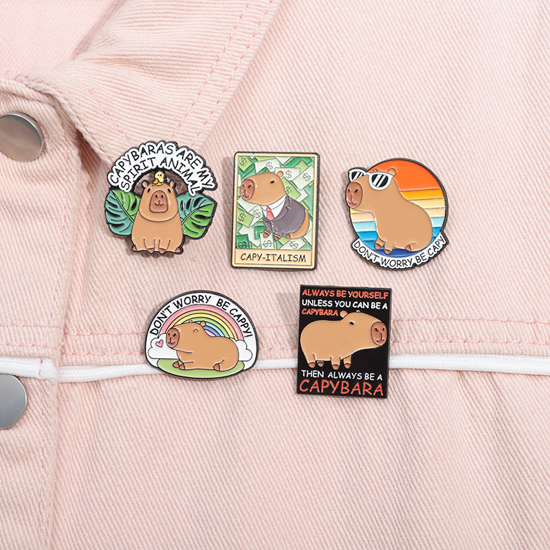 Cartoon Cute Capybara Brooch Enamel Pins Funny Hippopotamus Metal Lapel ...
