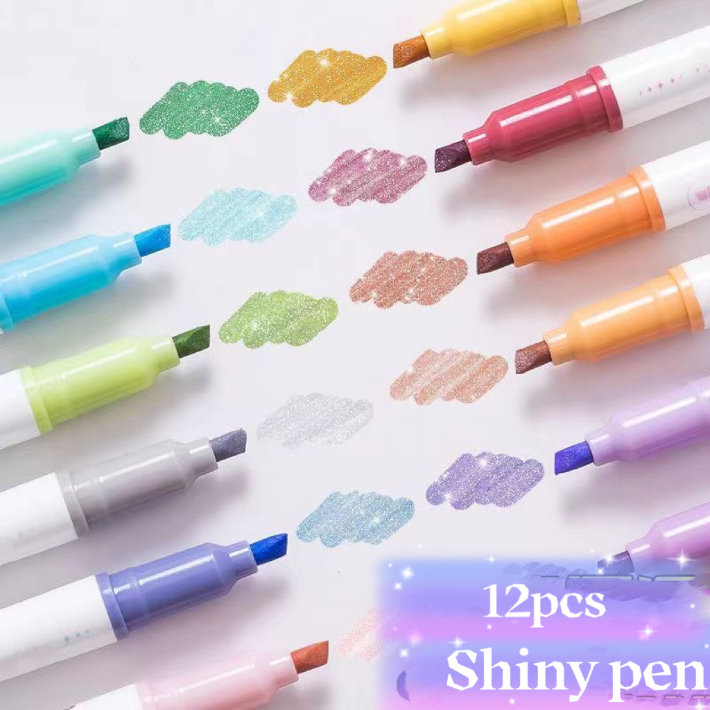 12pcs Glitter Shiny Highlighter Marker pens, colorful Painted ...