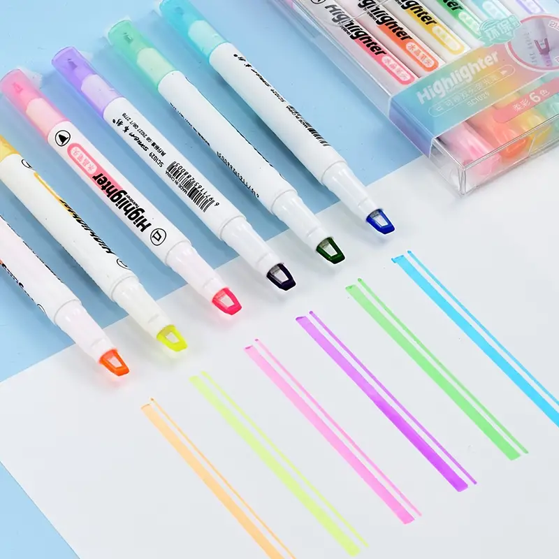 6pcs Clear View Tip soft light Highlighter marker pens,For students ...