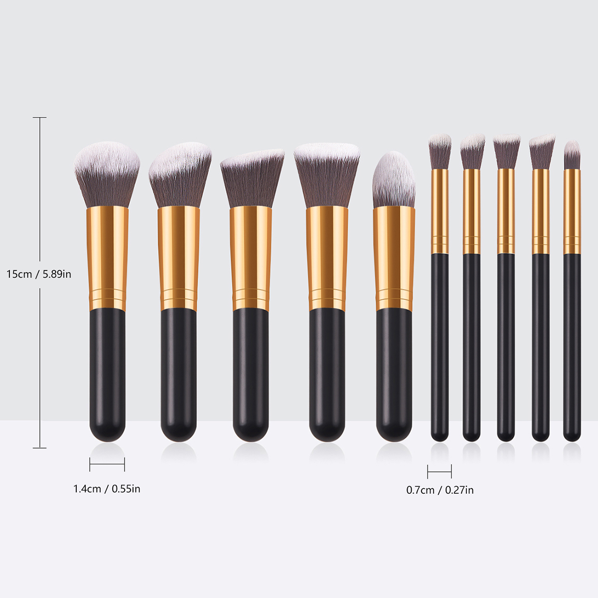 10 Pcs MINI Makeup Brush Set Black Handle Golden Tube Five Big Five ...