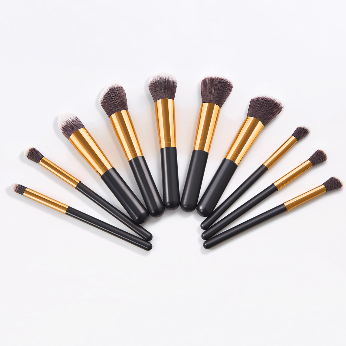 10 Pcs MINI Makeup Brush Set Black Handle Golden Tube Five Big Five ...