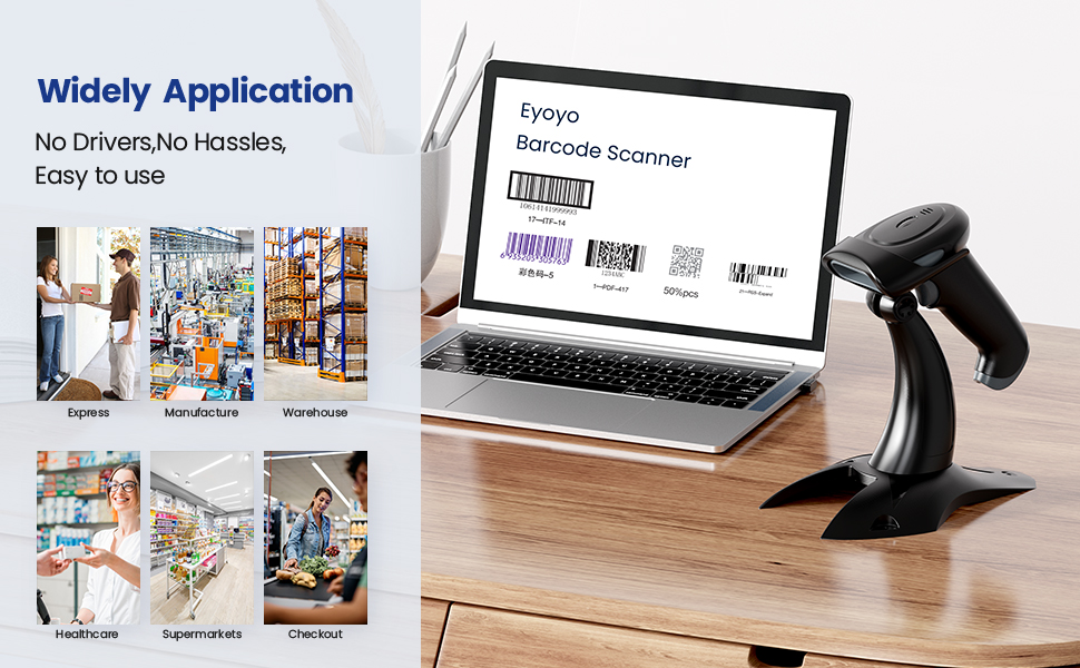 EYOYO Handheld 1D 2D Wireless Barcode Scanner with Stand USB Wired ...