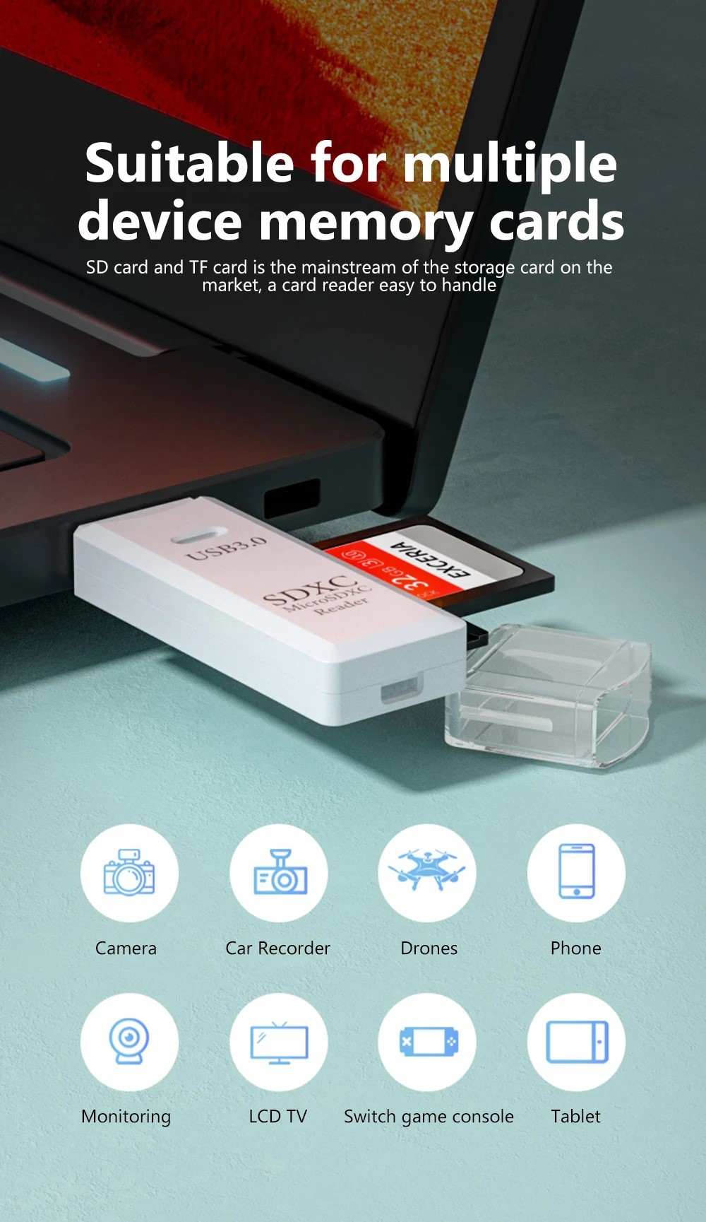 TF SD Card Reader Memory 2 in 1 High Speed Smart Adapter for PC Laptop ...