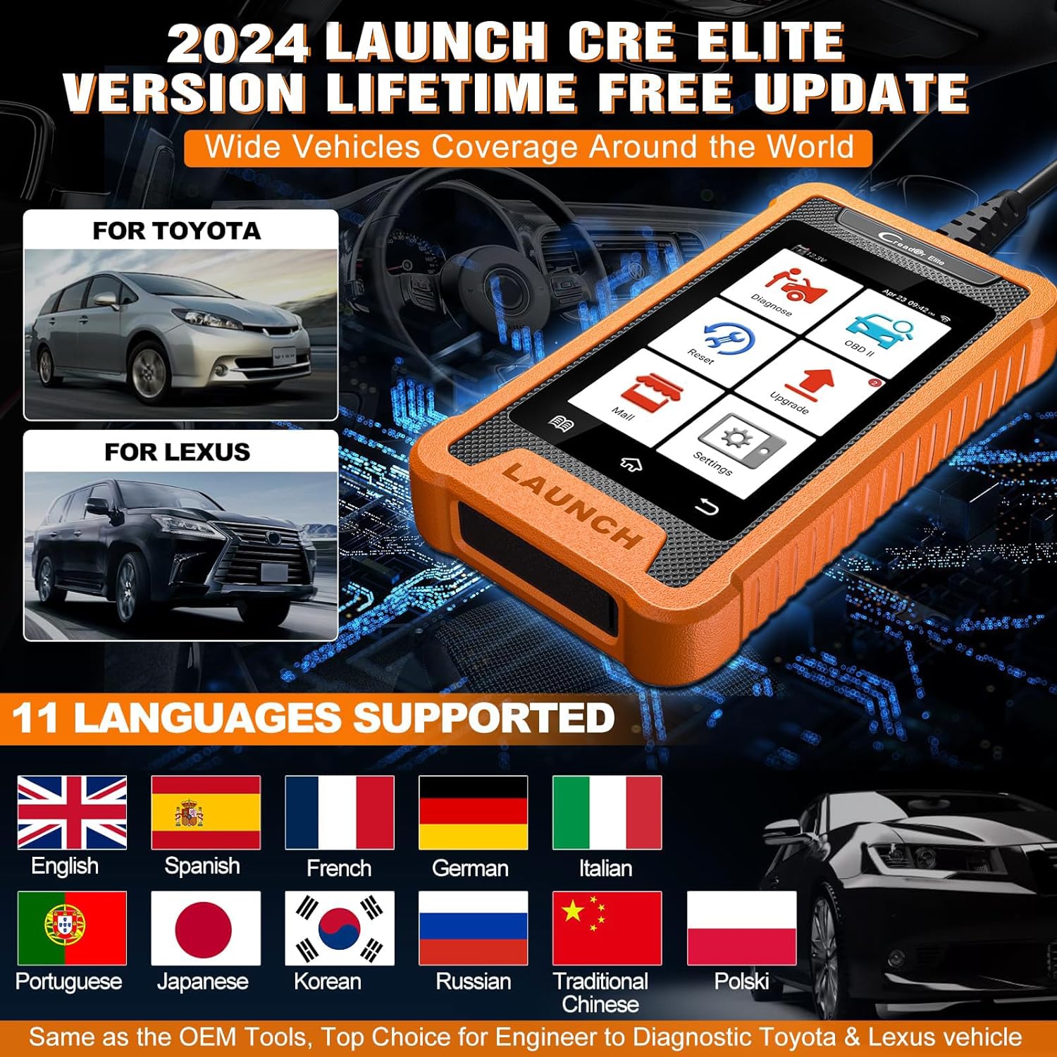 2024 LAUNCH X431 Elite OBD2 Scanner for Toyota Lexus, Full System Bi ...