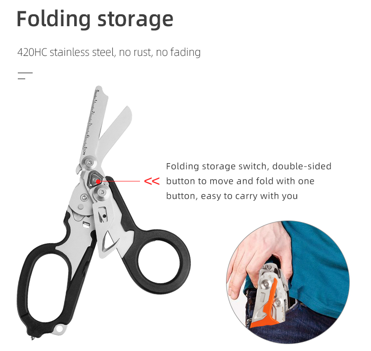 Trauma Raptor Shears, 6 in 1 Emergency Shears Foldable Medical Scissors ...
