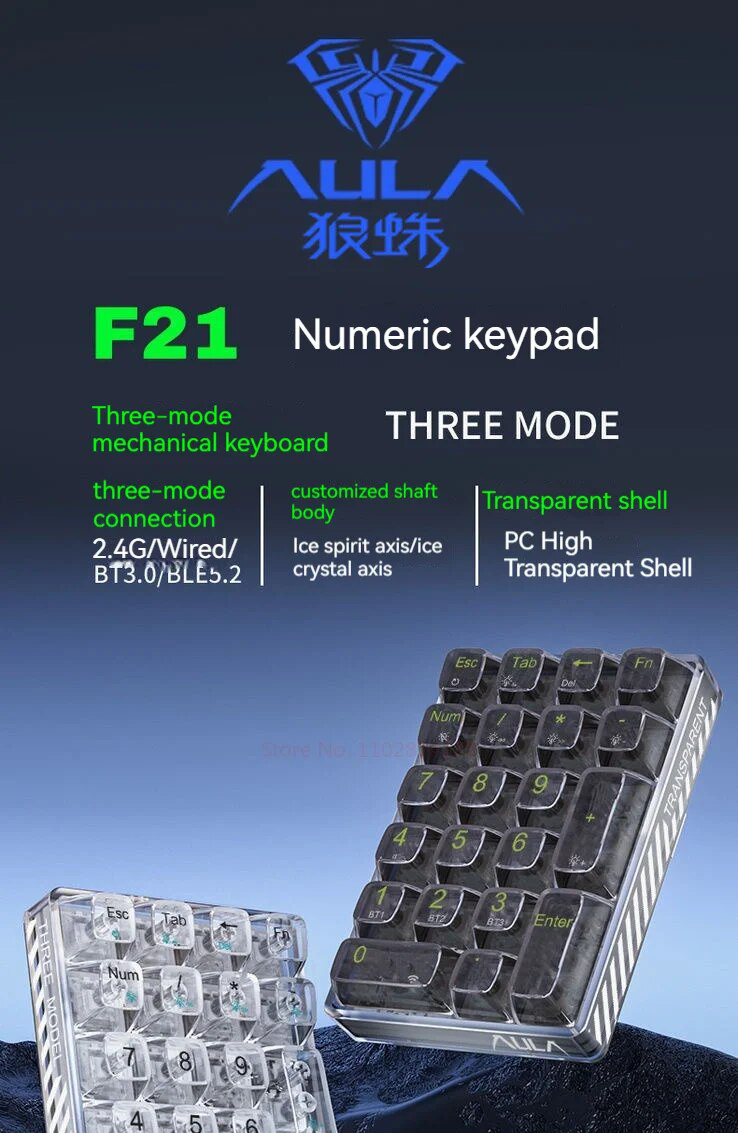 AULA F21 Wireless Numeric Keypad White Backlight Transparent Numeric ...