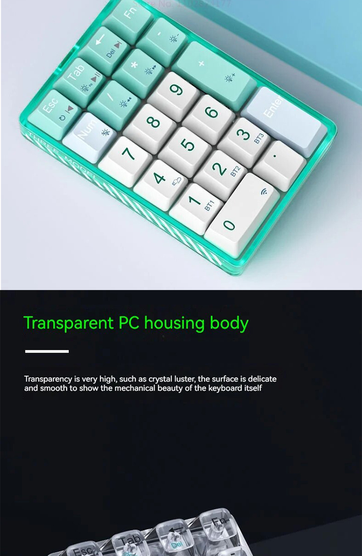 AULA F21 Wireless Numeric Keypad White Backlight Transparent Numeric ...