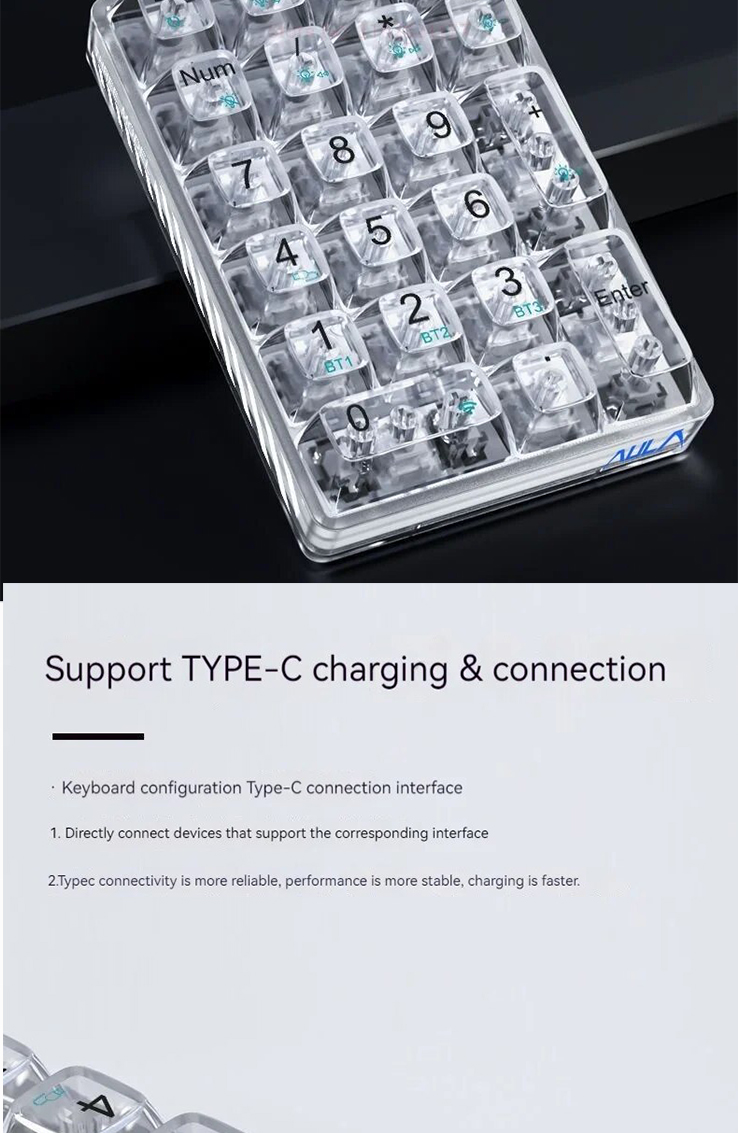 AULA F21 Wireless Numeric Keypad White Backlight Transparent Numeric ...