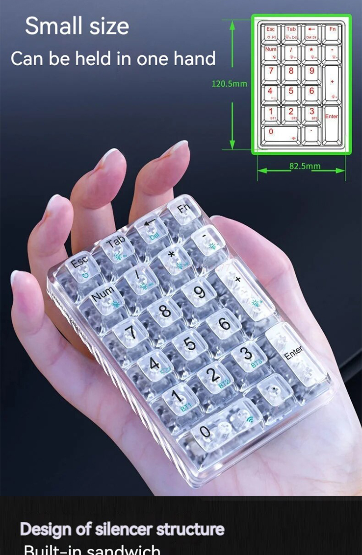 AULA F21 Wireless Numeric Keypad White Backlight Transparent Numeric ...