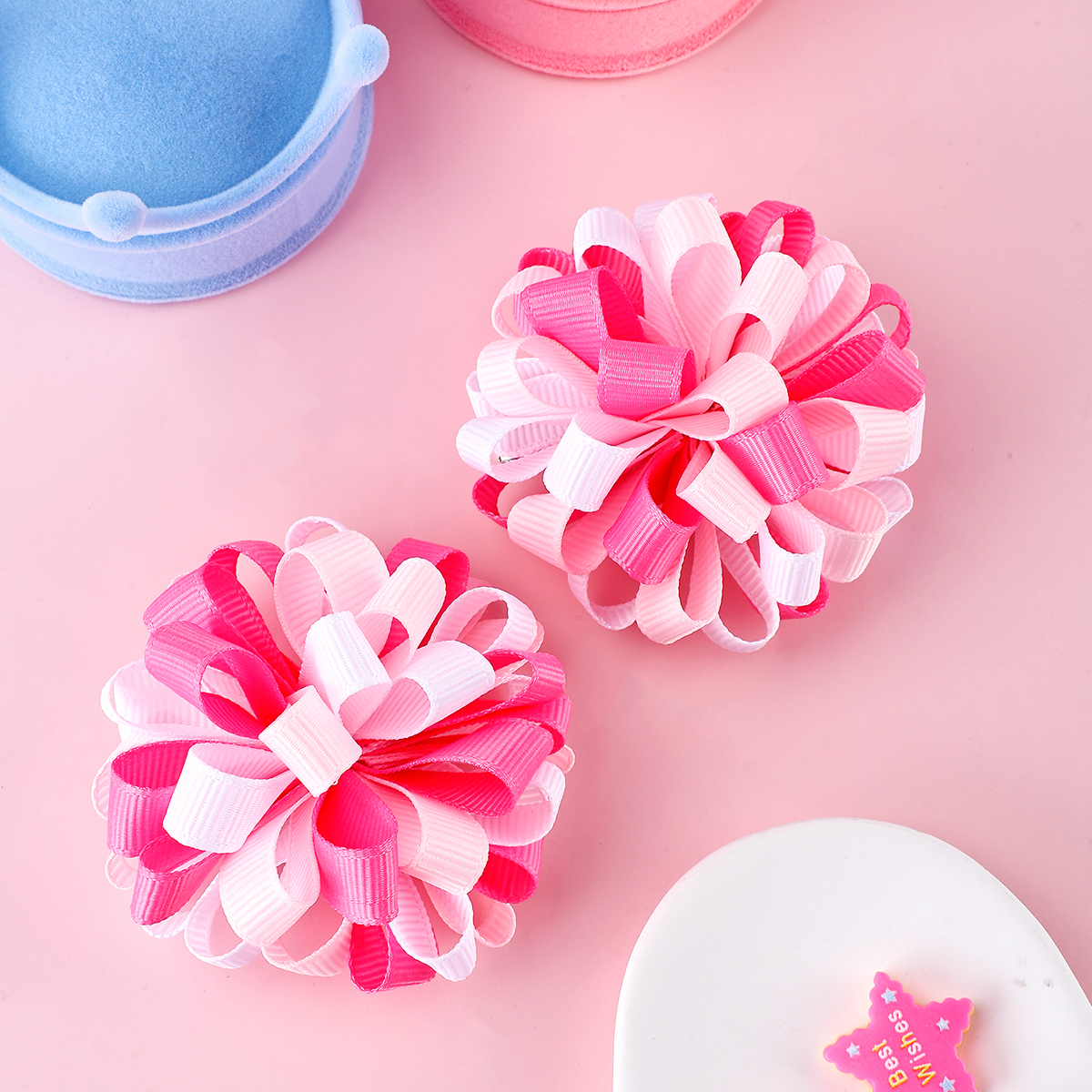 2Pcs Rainbow Ball Hair Clips Festival Ribbon Stripe Bows with Alligator ...