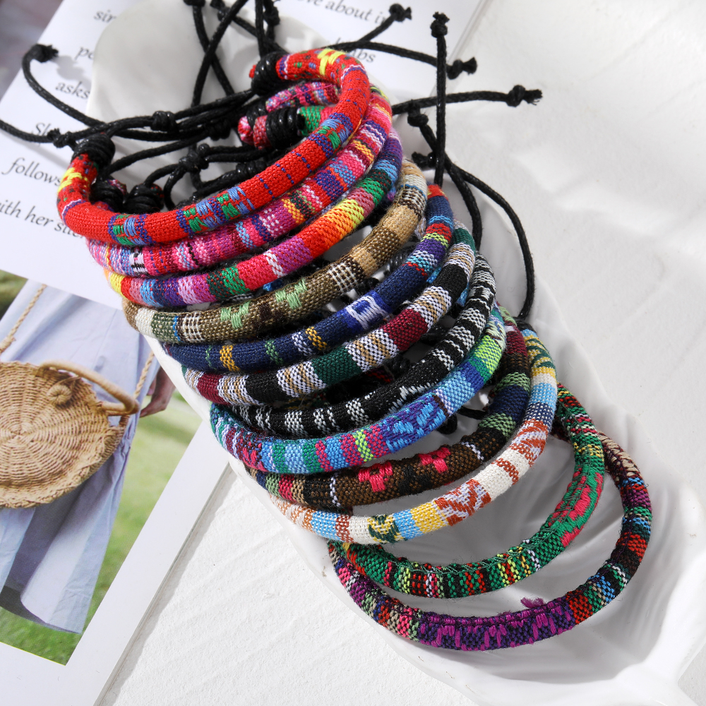 Retro Ethnic Style Braided Rope Bracelet 12-Piece Set Tail Rope Craft ...