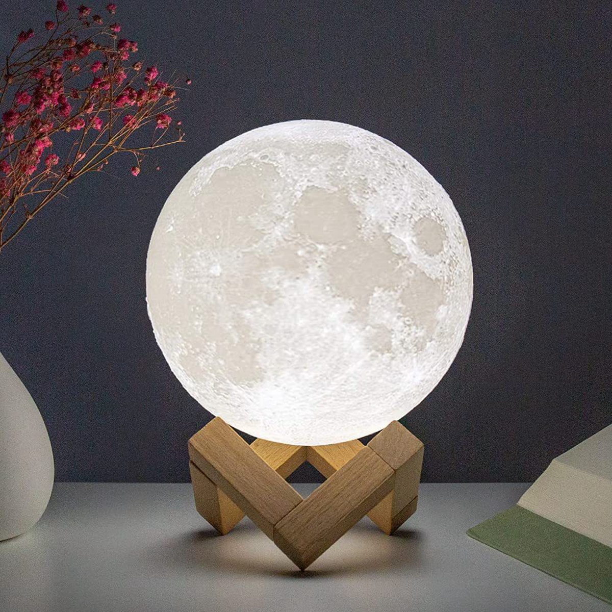 LED Moon Lamp Night Light Battery Powered With Stand Starry Lamp ...