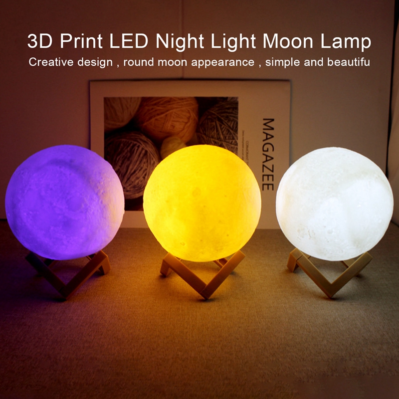 LED Moon Lamp Night Light Battery Powered With Stand Starry Lamp ...
