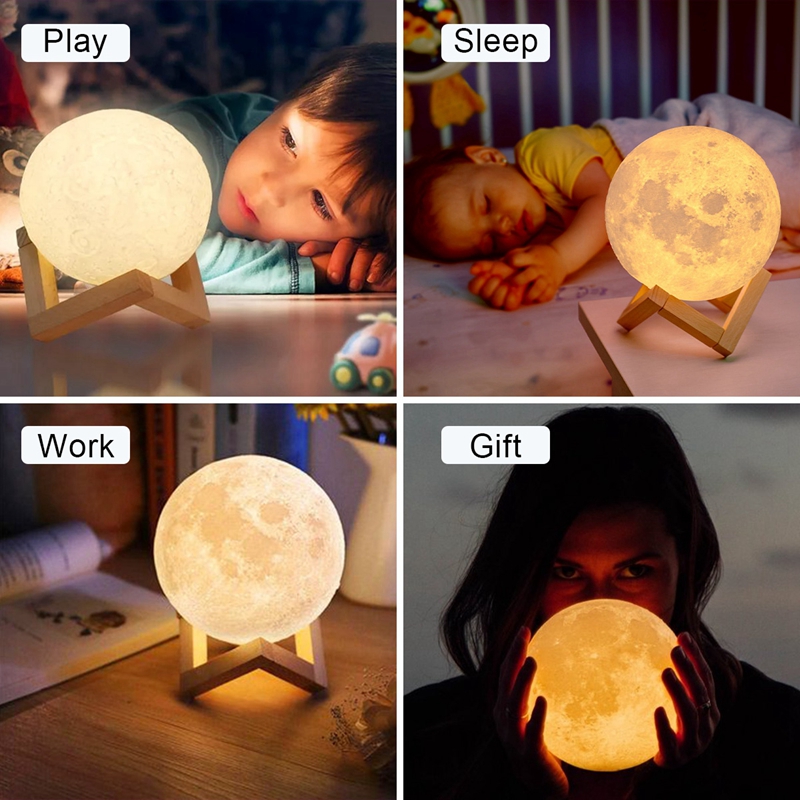 LED Moon Lamp Night Light Battery Powered With Stand Starry Lamp ...
