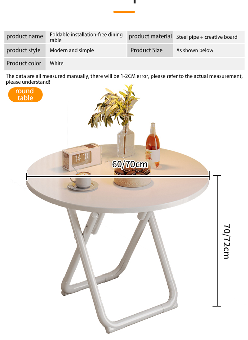 Folding Table Dining Table 60/70/80CM Round & Square Foldable Table ...