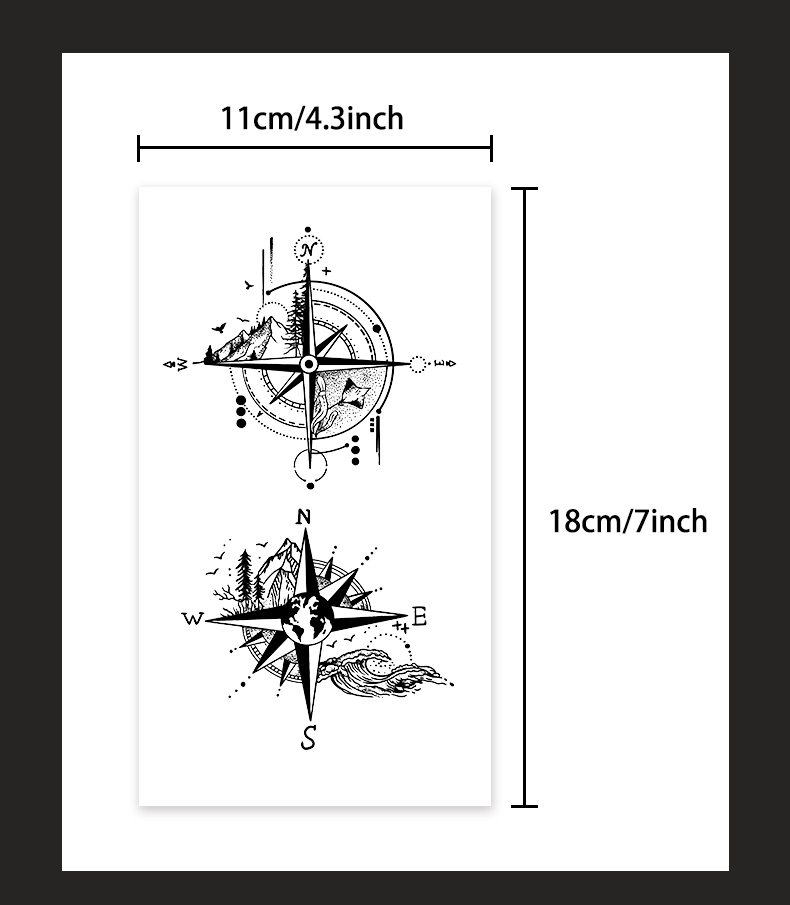 Mountain and Compass Temporary Tattoo Stickers Waterproof Lasting 1-2 ...