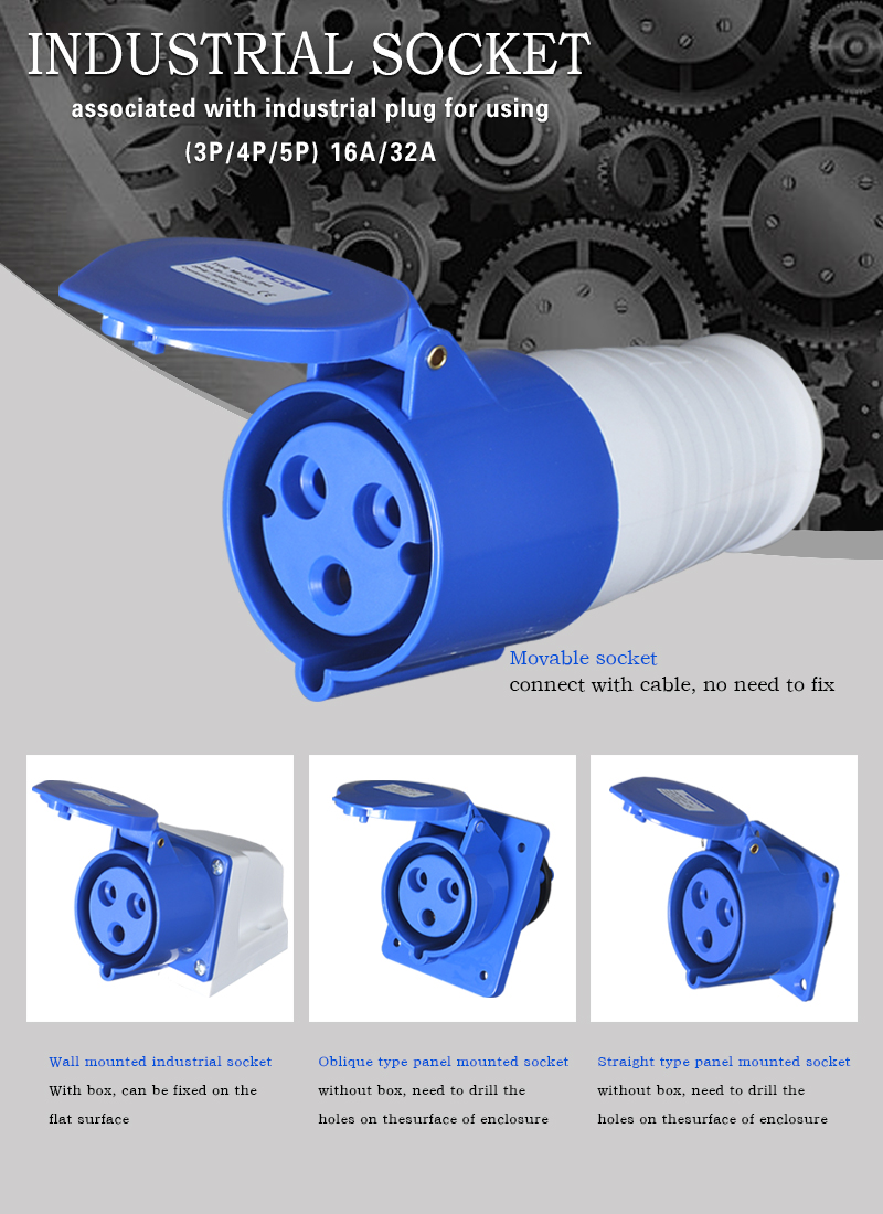 32A 3pin 4pin 5pin Industrial Plug Inudstrial Connector Coupler Panel Socket Straight&Oblique ...