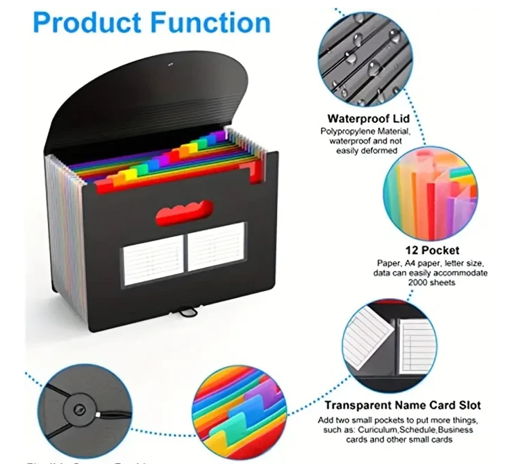 Expanding File Folder 12 Pockets A4 Filing Folder Organizer Large ...