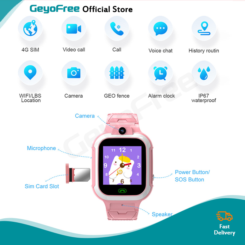 GeyoFree 2024 New Kids Smart Watch Phone 4G SeTracker2 Video Call GPS ...