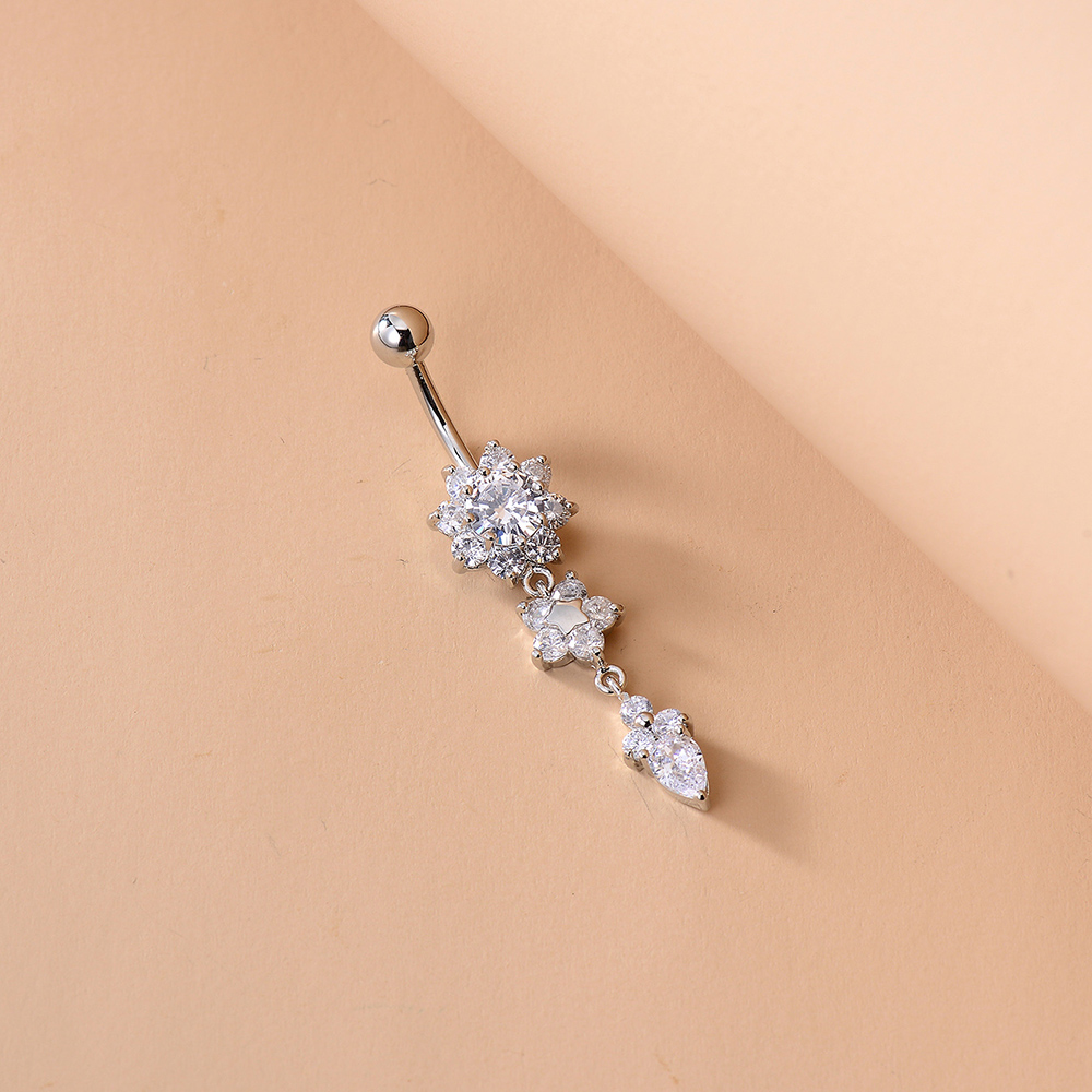1 Fashion Luxury Long Flower Zircon Belly Button Ring Ladies Close ...