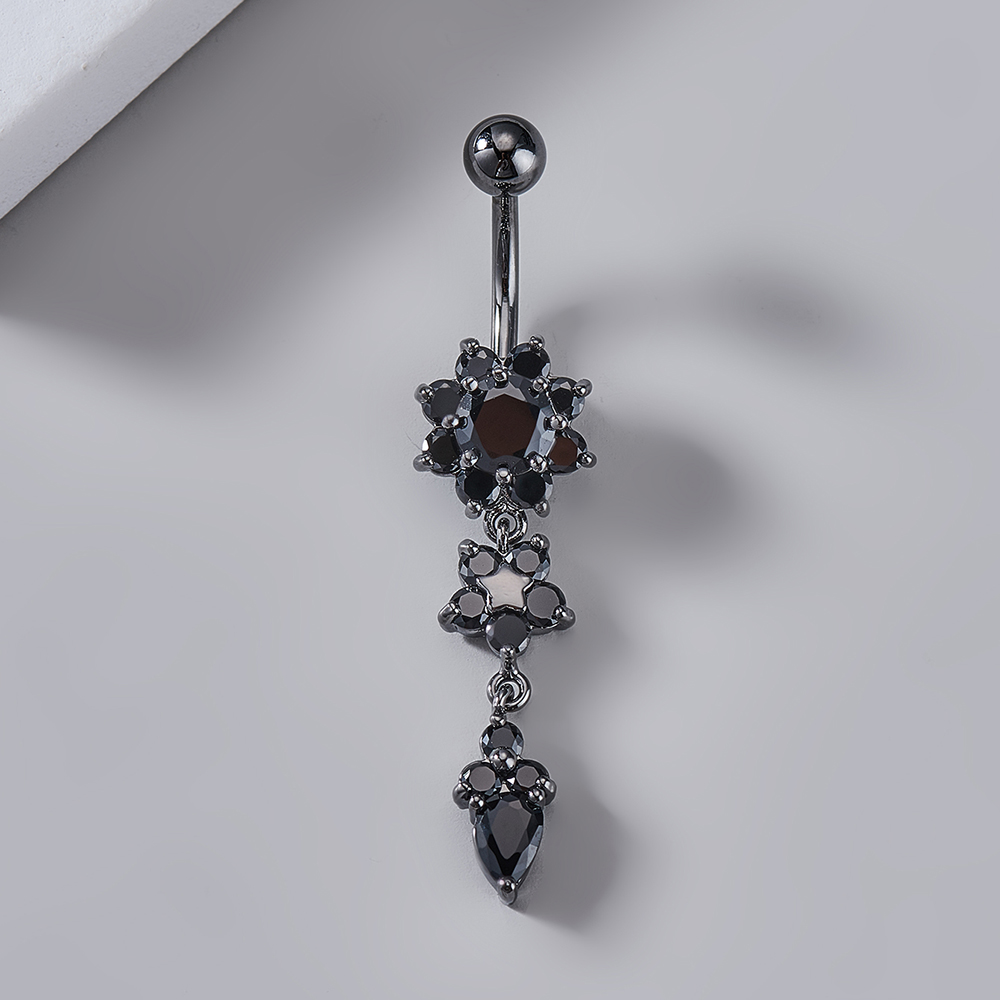 1 Fashion Luxury Long Flower Zircon Belly Button Ring Ladies Close ...